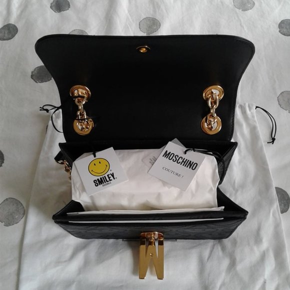 Moschino | Bags | Moschino Smileyembossed Leather Shoulder Bag | Poshmark